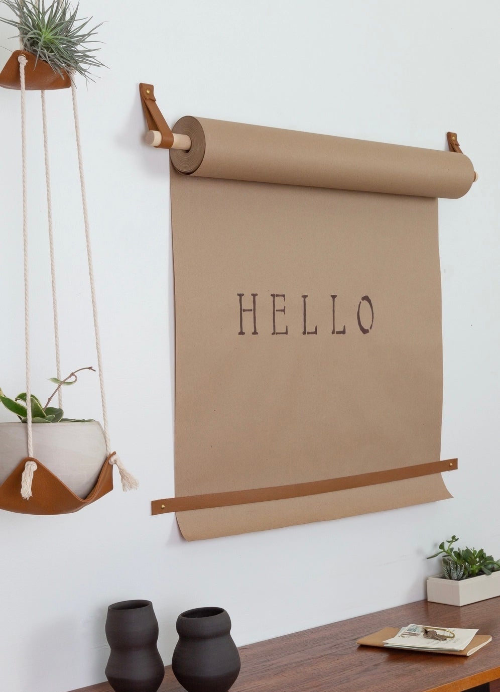 Kraft Paper Holder: Round End Saddle Brown Leather \ Walnut \ Brass ...